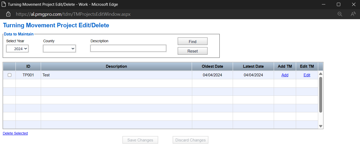 Edit/Delete TM Projects – ALDOT - PMG Software Professionals