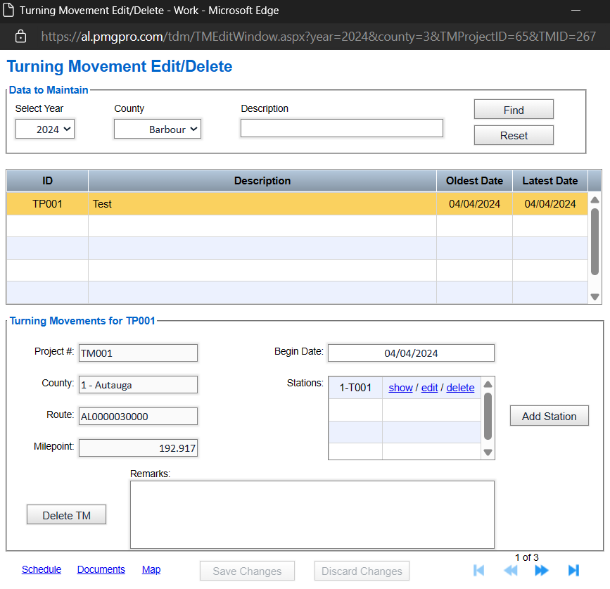 Edit/Delete Turning Movement (TM) – ALDOT - PMG Software Professionals