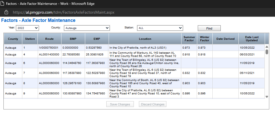 Axle Factors – ALDOT - PMG Software Professionals