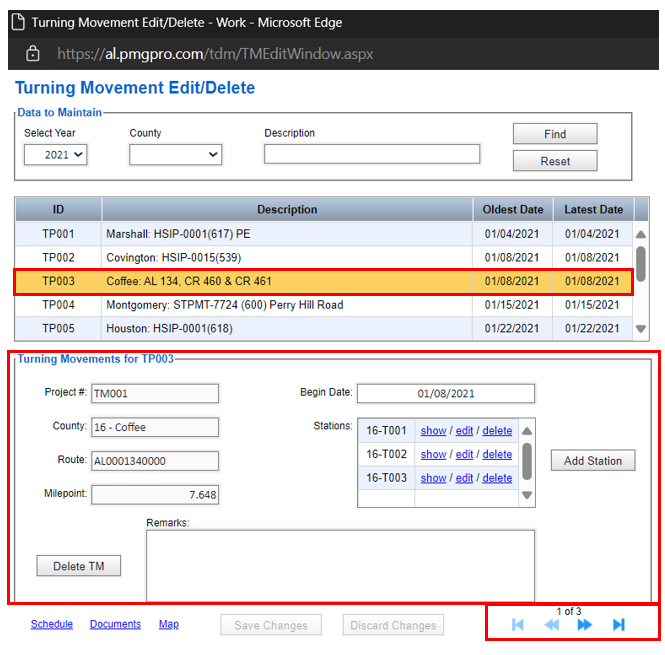 Edit/Delete Turning Movement (TM) – ALDOT - PMG Software Professionals